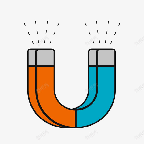 橙蓝色天然磁石u型吸铁石卡通png图片免费下载-素材lqonnng-88ICON