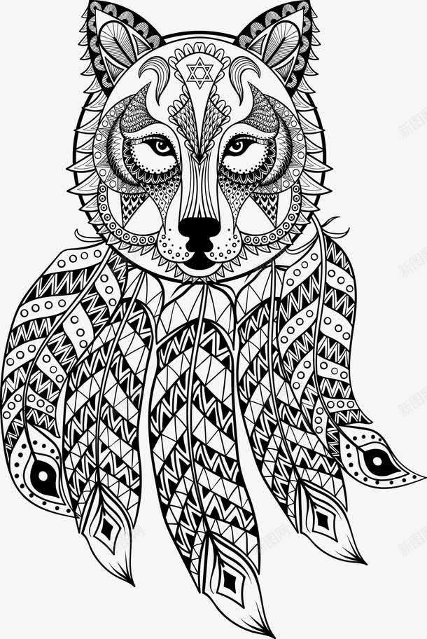 手绘花纹狼头矢量图png图片免费下载-素材ovroprpg-88ICON