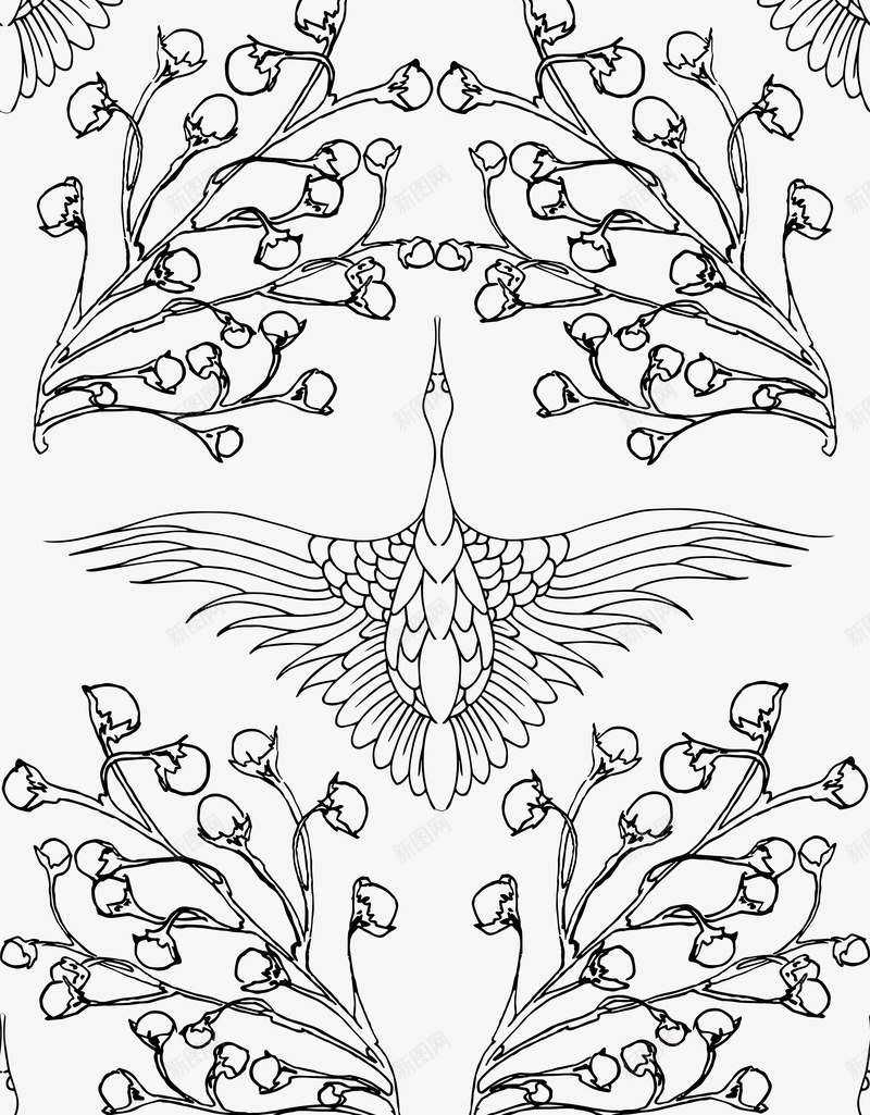 线描暗金质感仙鹤叶子纹理卡片底纹AI矢量PSpng图片免费下载-素材lffvvlovn-88ICON