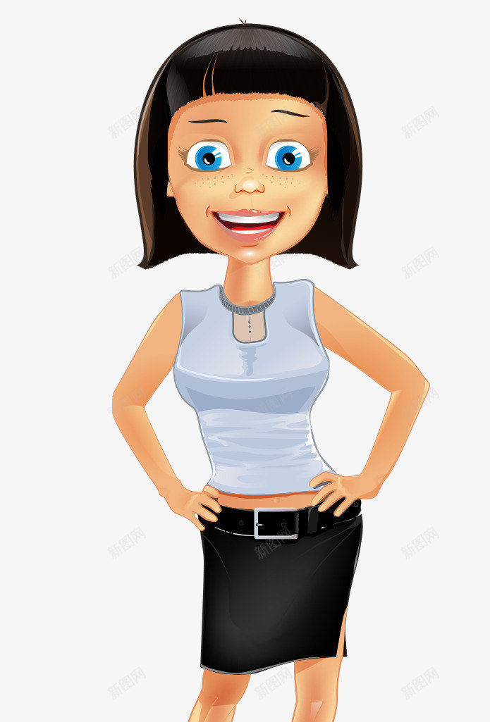 卡通手绘国外短发性感短裙美女矢量图png图片免费下载-素材atkdeeet-88ICON