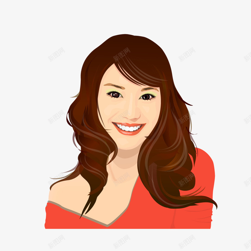 长波浪头发红衣时尚女子矢量图png图片免费下载-素材akeickei-88ICON